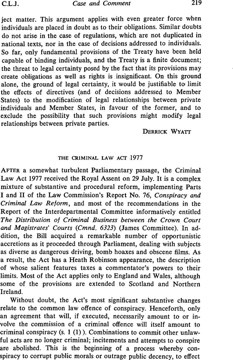 The Criminal Law Act 1977 | The Cambridge Law Journal | Cambridge Core