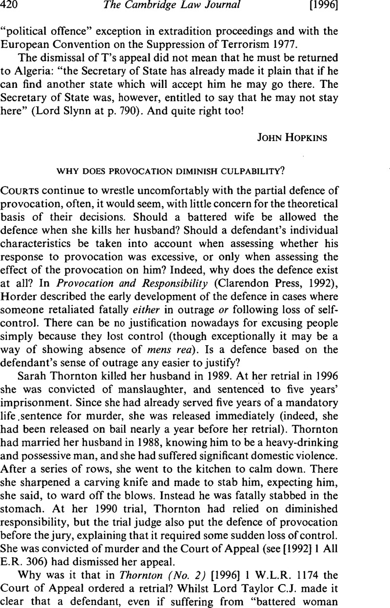 Why Does Provocation Diminish Culpability? | The Cambridge Law Journal ...