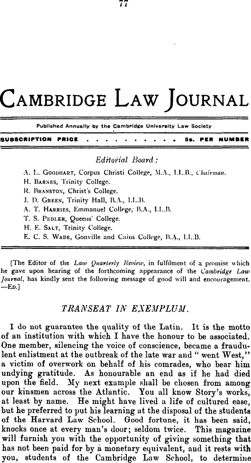 Transeat in Exemplum | The Cambridge Law Journal | Cambridge Core