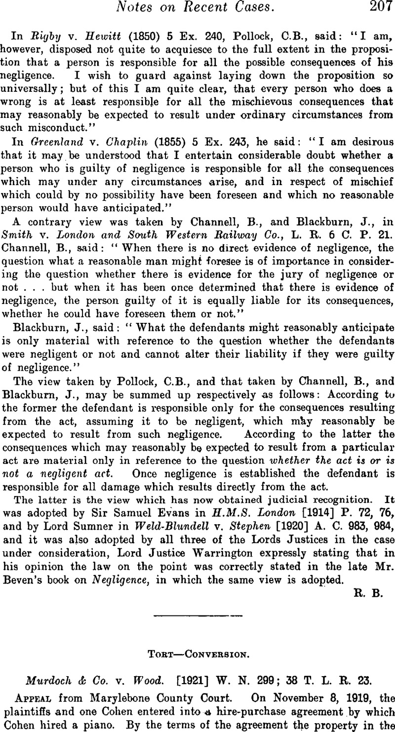 Tort—Conversion | The Cambridge Law Journal | Cambridge Core