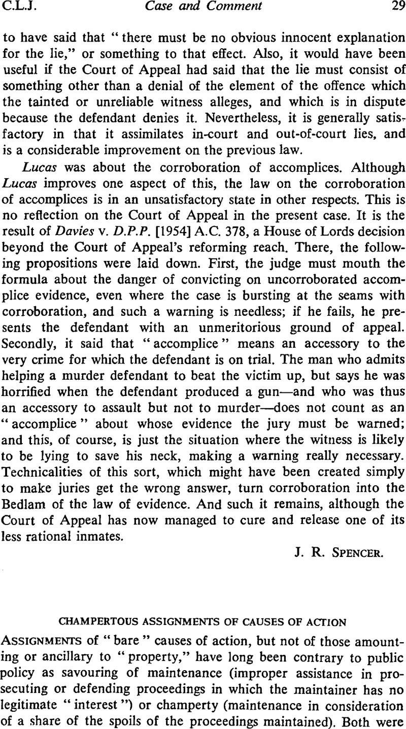 Champertous Assignments of Causes of Action | The Cambridge Law Journal ...