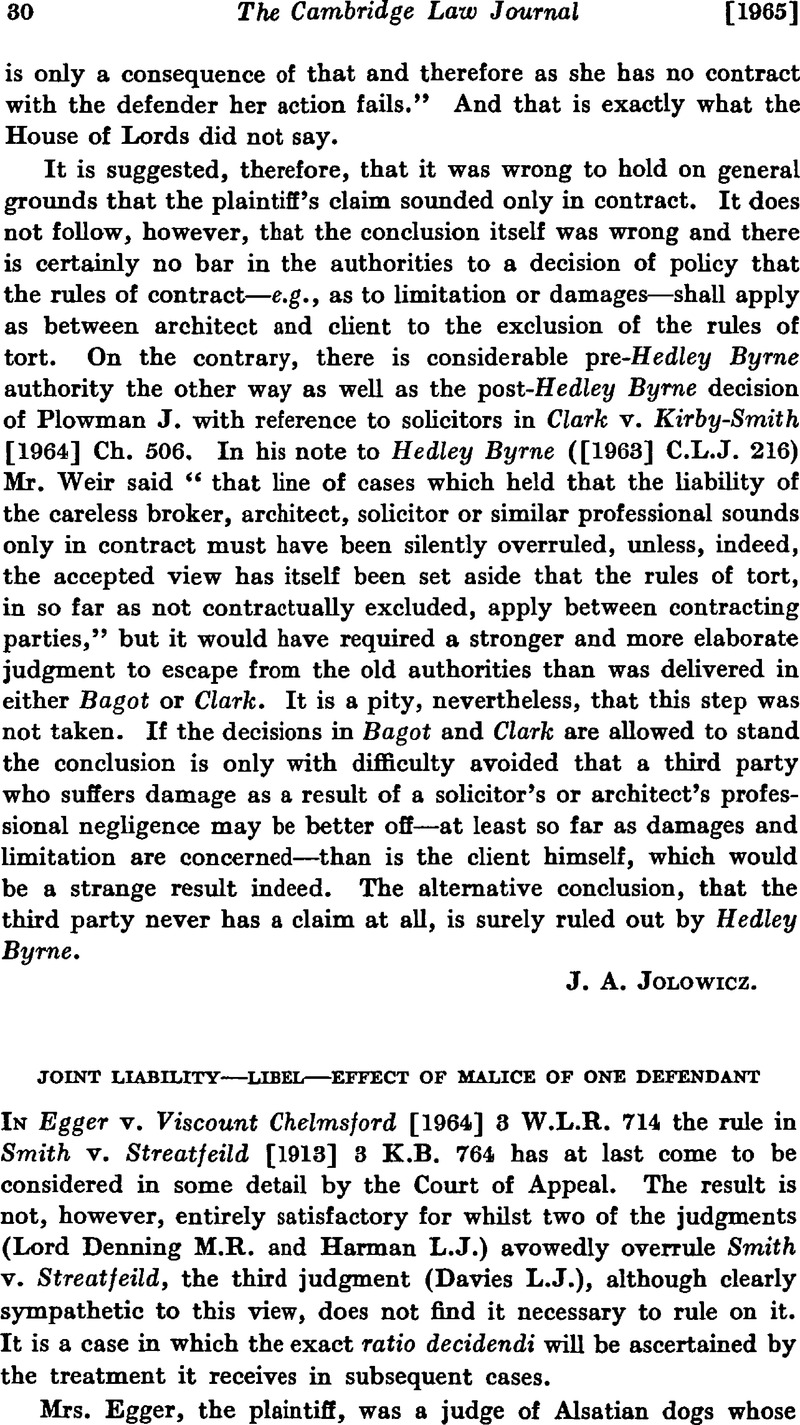 Joint Liability—libel—effect Of Malice Of One Defendant The Cambridge