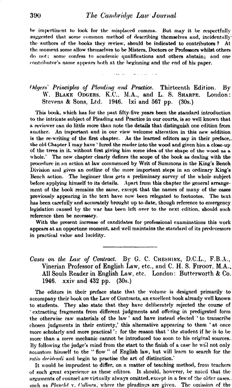 Odgers Principles of Pleading and Practice. Thirteenth Edition. By W ...