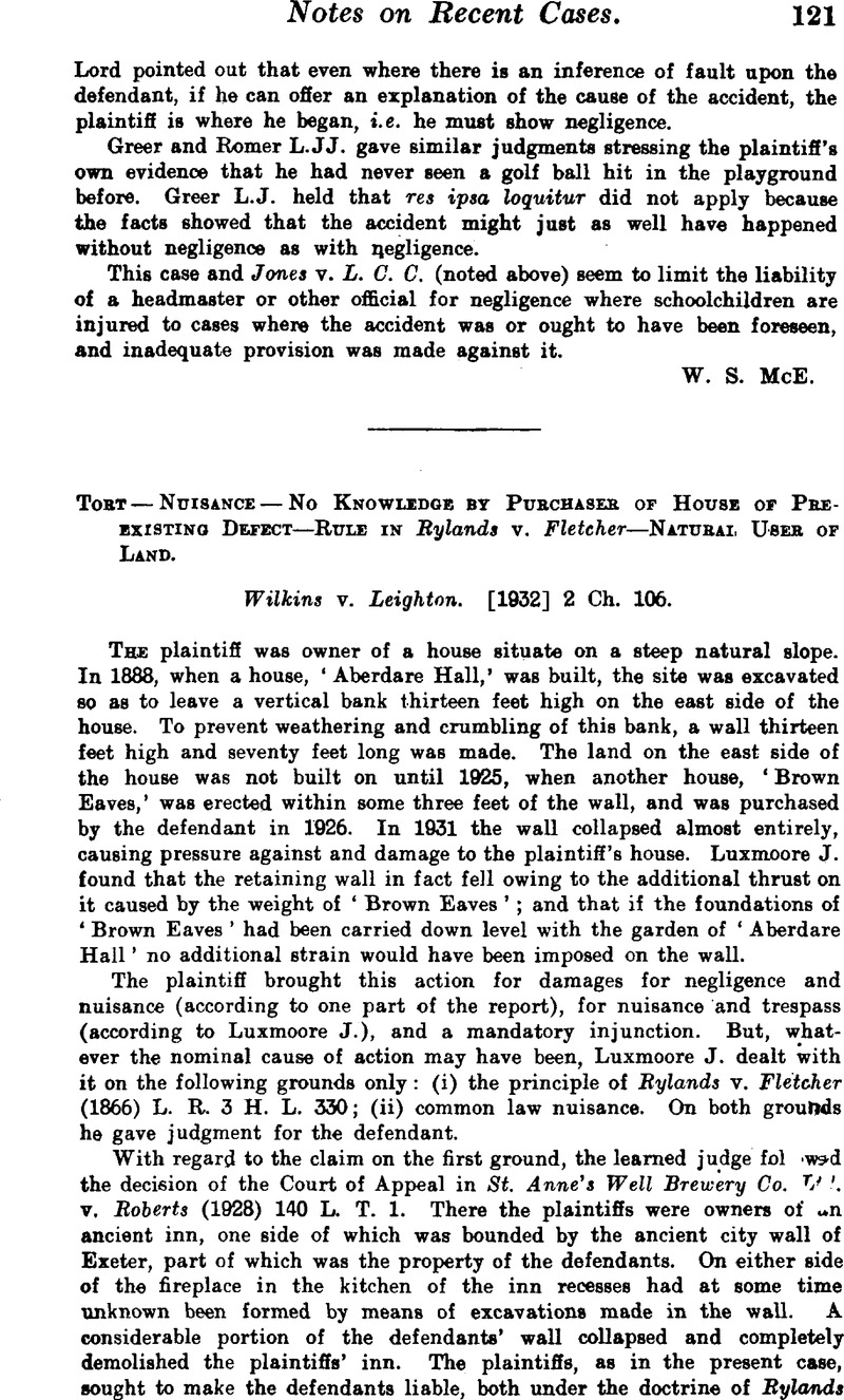 Tort—Nuisance—No Knowledge by Purchaser of House of Preexisting Defect ...