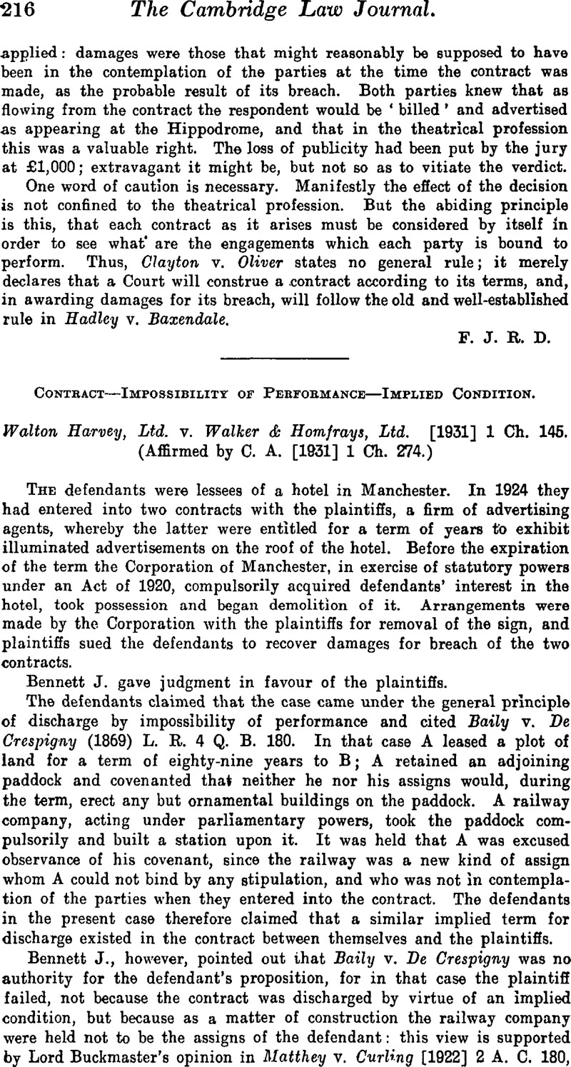 Contract—Impossibility of Performance—Implied Condition | The Cambridge ...