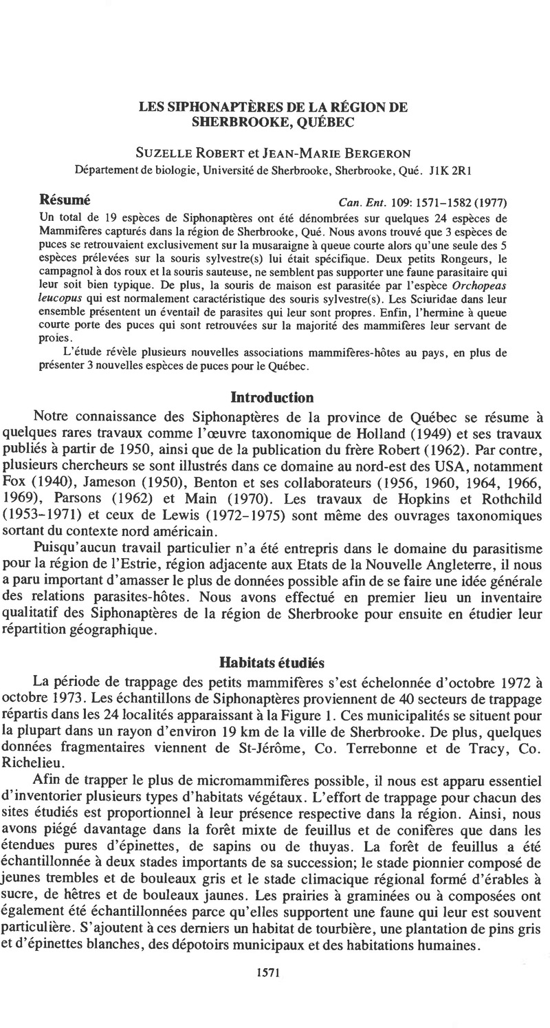 LES SIPHONAPTÈRES DE LA RÉGION DE SHERBROOKE, QUÉBEC | The Canadian ...