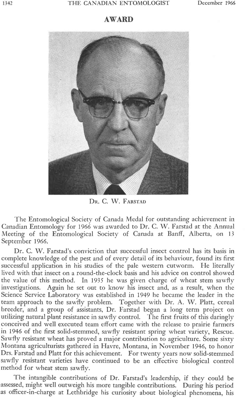 The Entomological Society of Canada Medal | The Canadian Entomologist ...