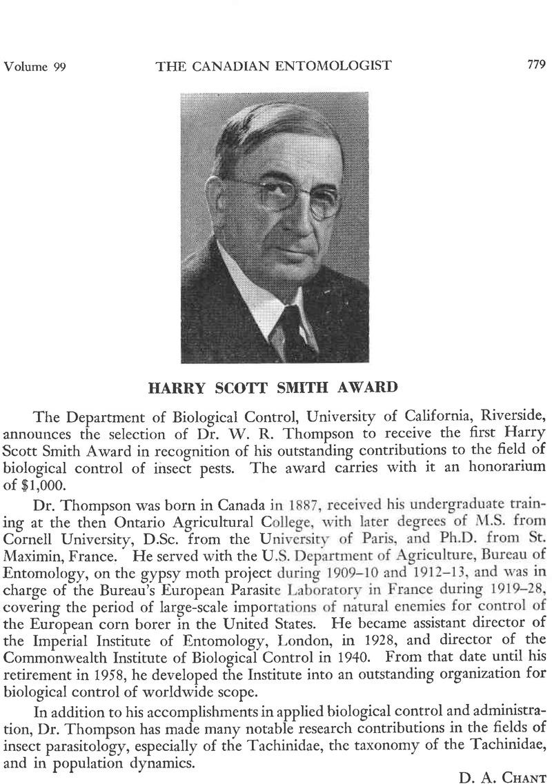 HARRY SCOTT SMITH AWARD: The Department of Biological Control, University of California | The ...