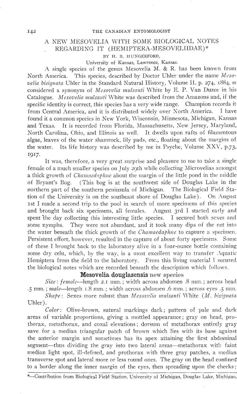 A NEW MESOVELIA WITH SOME BIOLOGICAL NOTES REGARDING IT (HEMIPTERA ...