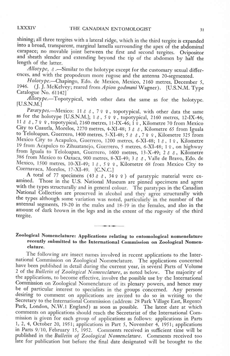 Zoological Nomenclature: Applications relating to entomological ...