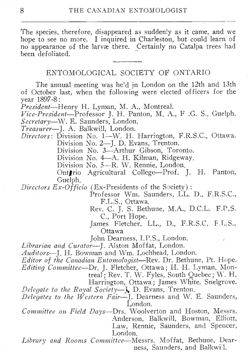 ENTOMOLOGICAL SOCIETY OF ONTARIO | The Canadian Entomologist ...