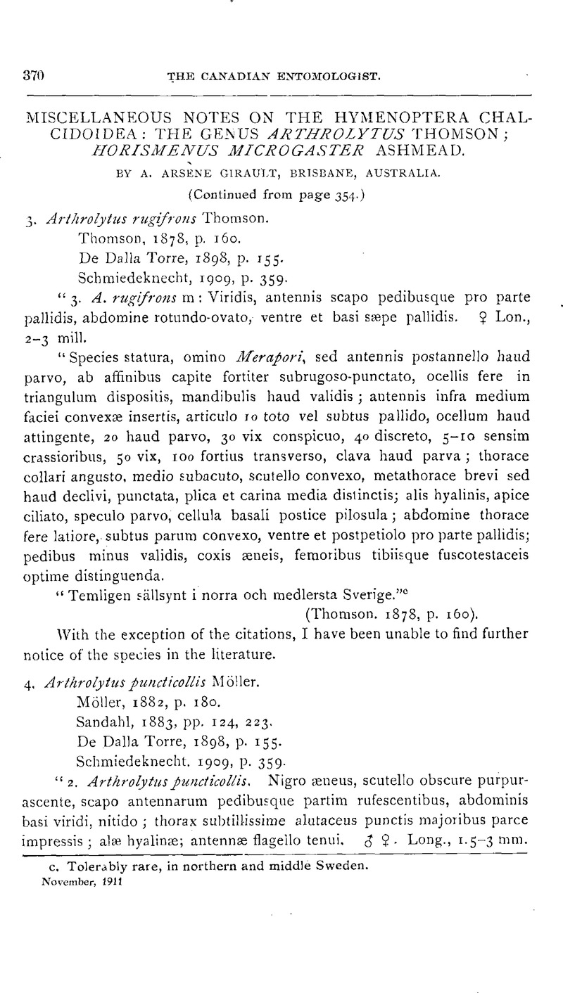MISCELLANEOUS NOTES ON THE HYMENOPTERA CHALCIDOIDEA: THE GENUS ...