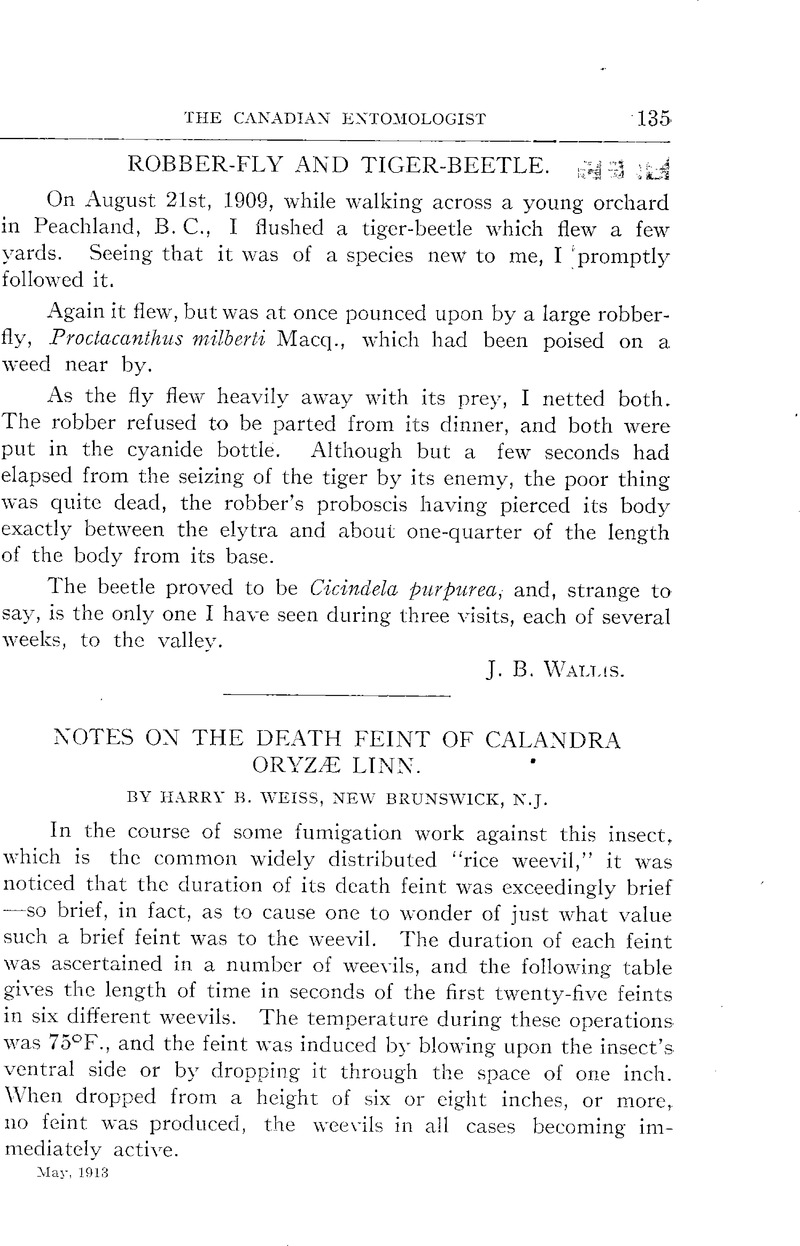 NOTES ON THE DEATH FEINT OF CALANDRA ORYZÆ LINN. | The Canadian ...