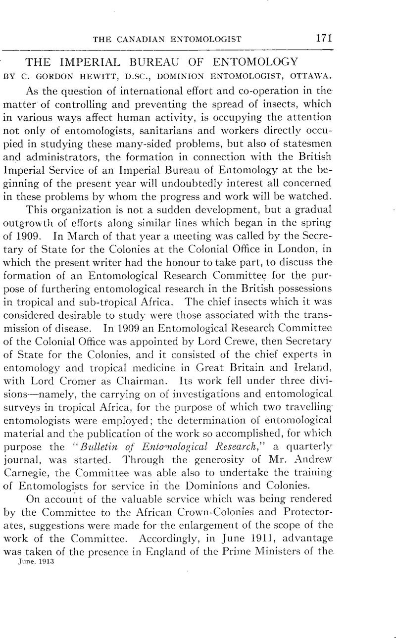 THE IMPERIAL BUREAU OF ENTOMOLOGY | The Canadian Entomologist ...