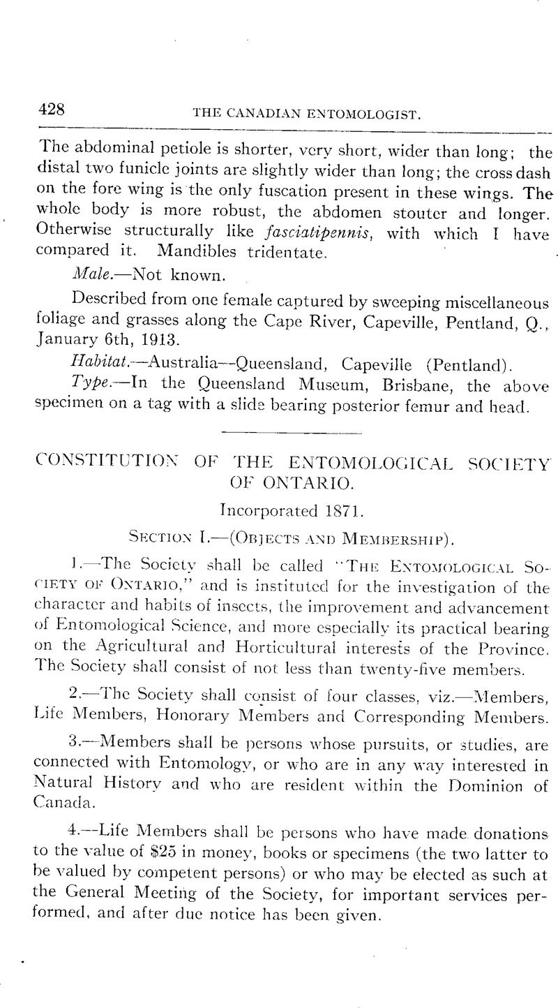 CONSTITUTION OF THE ENTOMOLOGICAL SOCIETY OF ONTARIO. | The Canadian ...