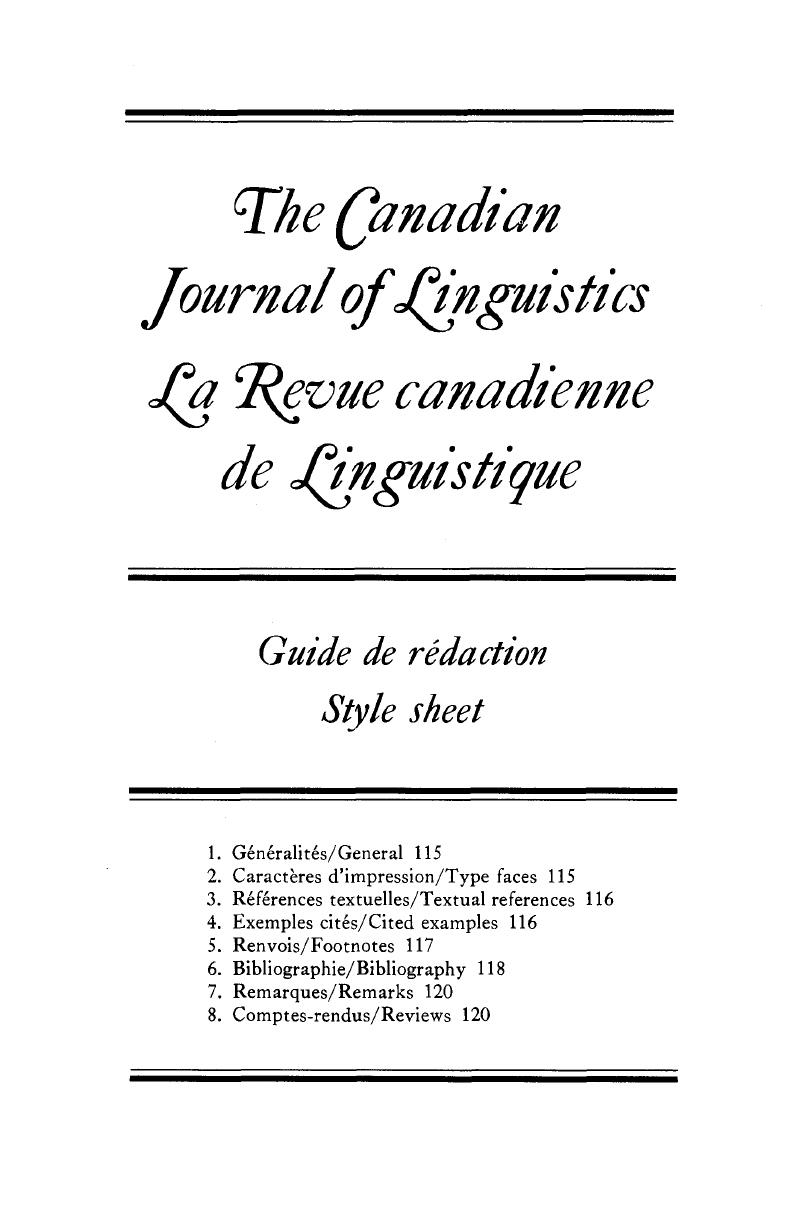 Guide de rédaction Style sheet | Canadian Journal of Linguistics/Revue ...