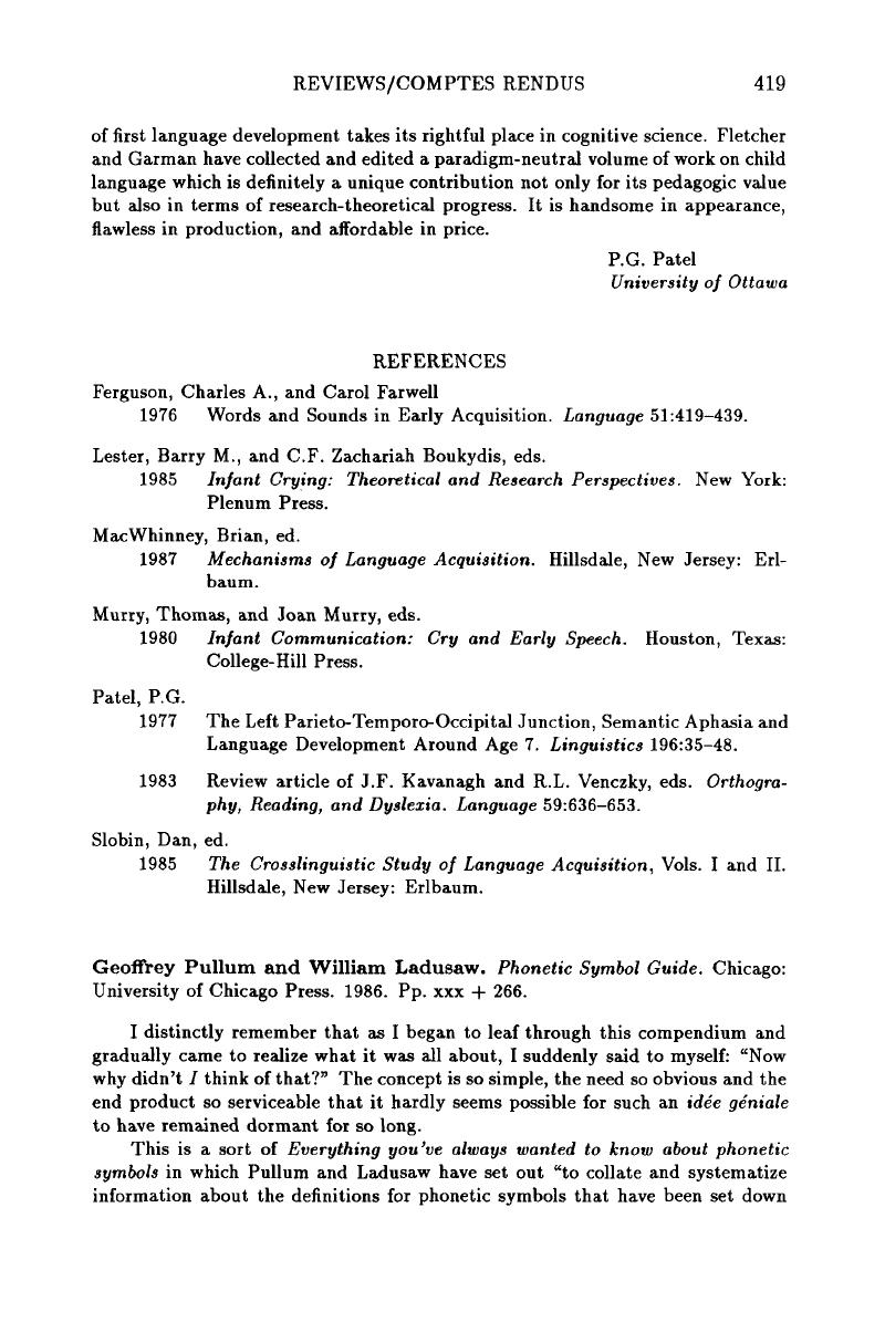 Geoffrey Pullum and William Ladusaw. Phonetic Symbol Guide. Chicago ...