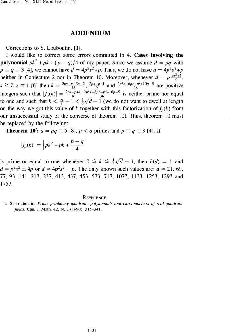 Addendum | Canadian Journal of Mathematics | Cambridge Core