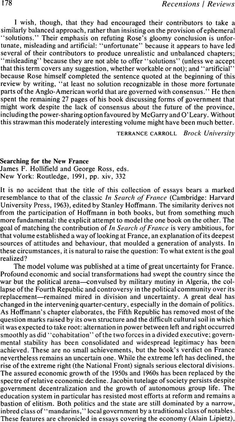 Searching for the New FranceJames F. Hollifield and George Ross, eds ...