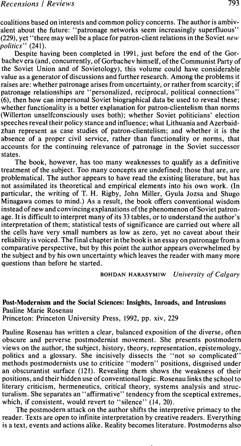 Post-Modernism and the Social Sciences: Insights, Inroads, and ...