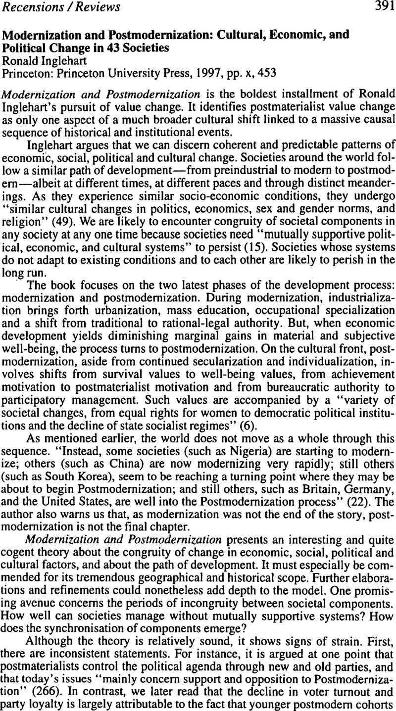 Modernization and Postmodernization: Cultural, Economic, and Political ...