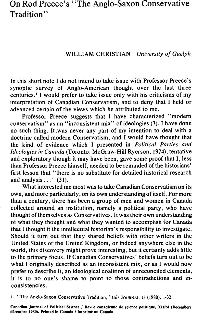 On Rod Preece's “The Anglo-Saxon Conservative Tradition” | Canadian ...