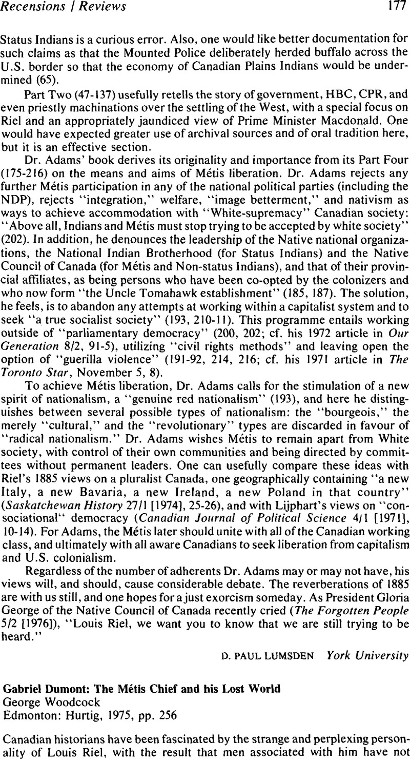 Gabriel Dumont: The Métis Chief and his Lost World, George Woodcock ...