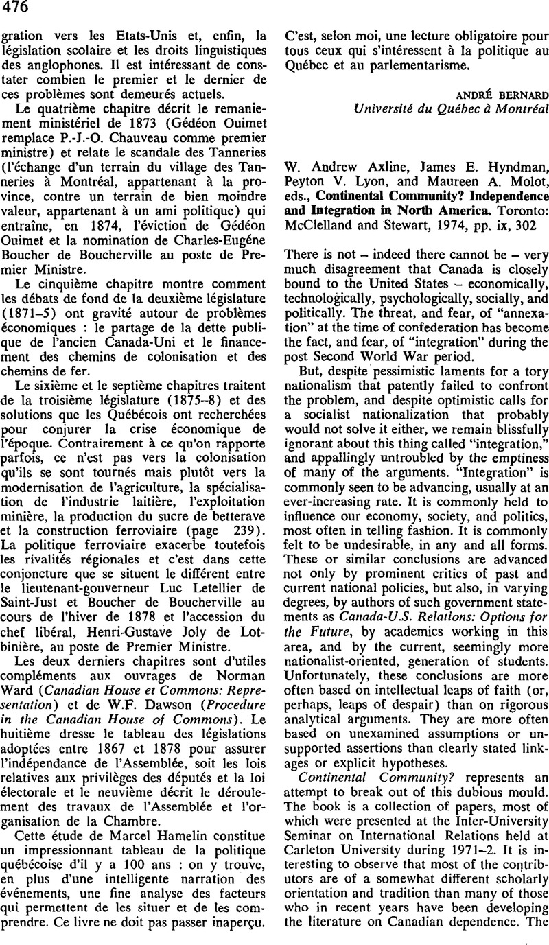 W. Andrew Axline, James E. Hyndman, Peyton V. Lyon, and Maureen A ...