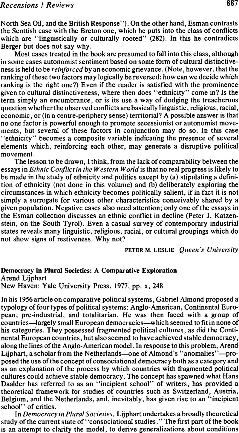 Democracy in Plural Societies: A Comparative ExplorationArend Lijphart ...