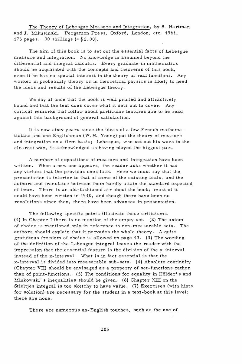 The Theory Of Lebesgue Measure And Integration By S Hartman And J