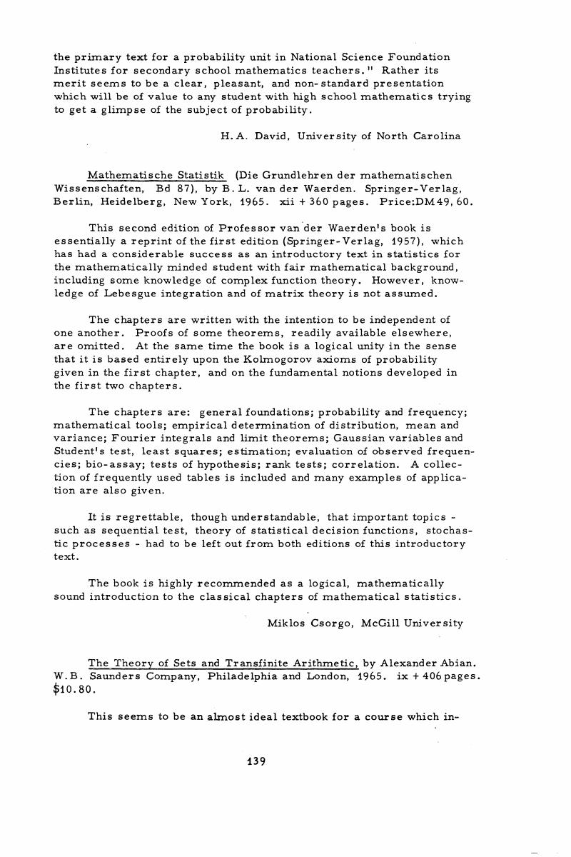 The Theory of Sets and Transfinite Arithmetic, by Alexander Abian. W.B ...