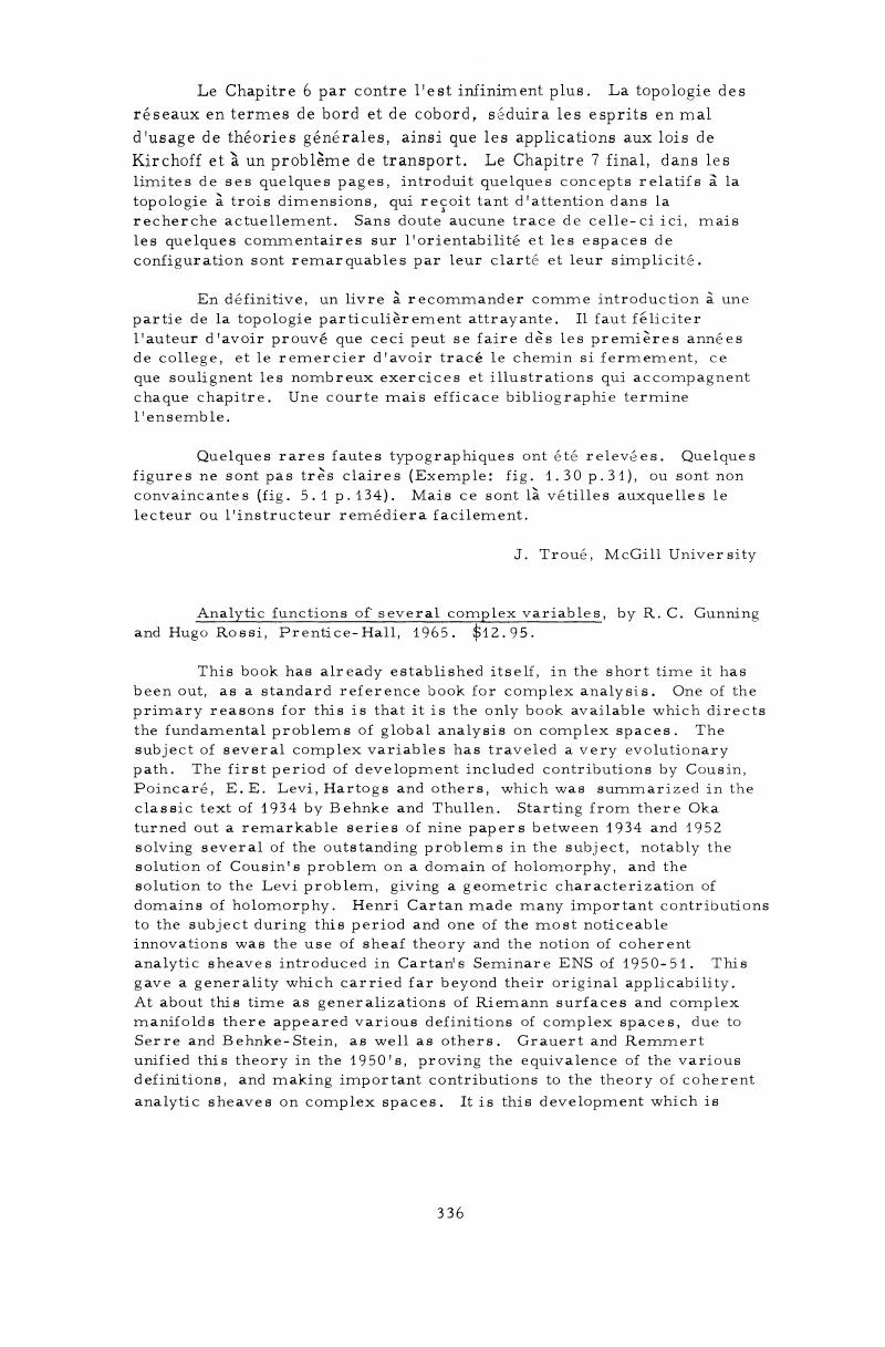 Analytic functions of several complex variables, by R. C. Gunning and ...