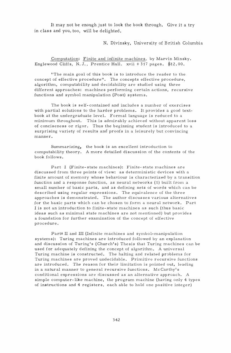 Computation: Finite and infinite machines, by Marvin Minsky. Englewood ... Computation: Finite and infinite machines, by Marvin Minsky. Englewood ...