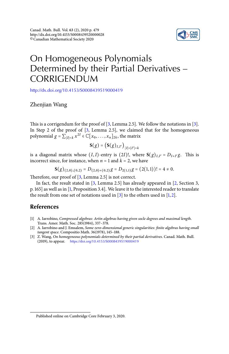 On Homogeneous Polynomials Determined by their Partial Derivatives ...