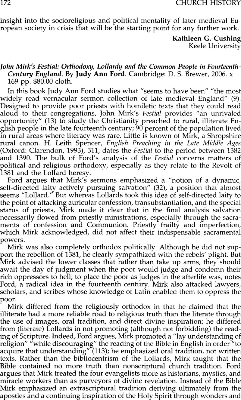 John Mirk's Festial: Orthodoxy, Lollardy and the Common People in ...