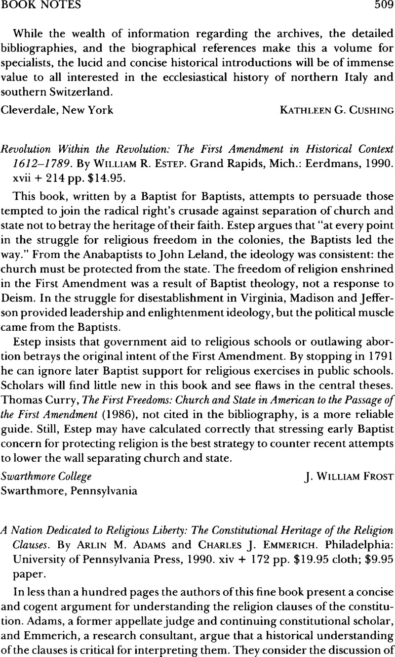 A Nation Dedicated to Religious Liberty: The Constitutional Heritage of ...