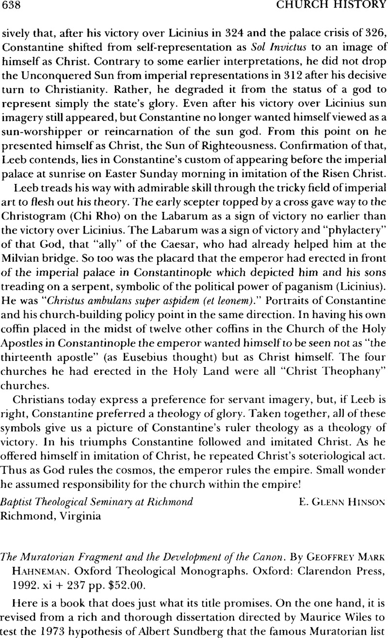 The Muratorian Fragment and the Development of the Canon. By Geoffrey ...