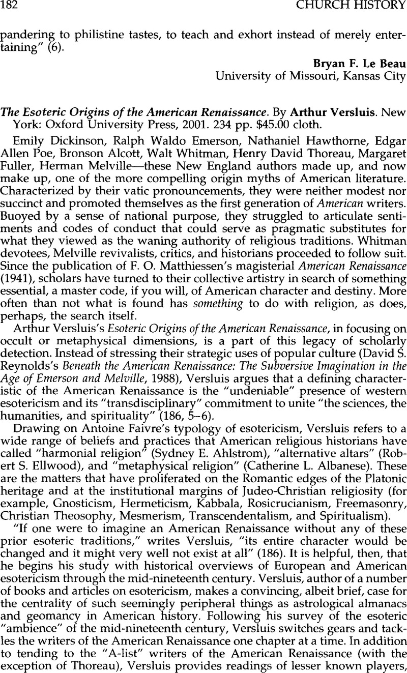 The Esoteric Origins of the American Renaissance. By Versluis Arthur ...
