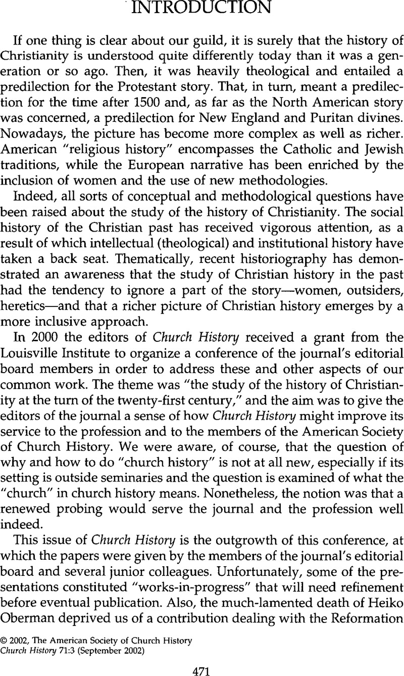 Introduction | Church History | Cambridge Core
