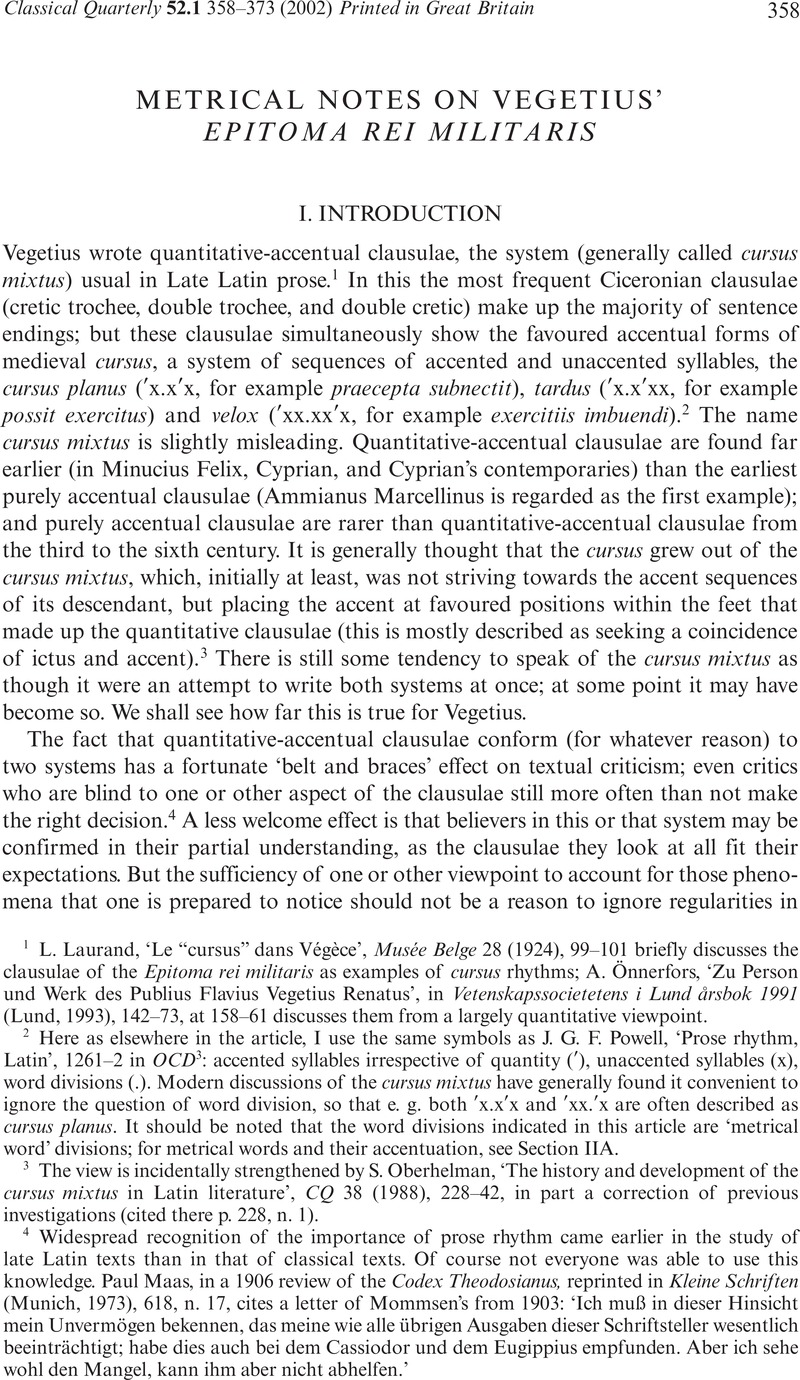 Metrical notes on Vegetius’ Epitoma rei militaris | The Classical ...