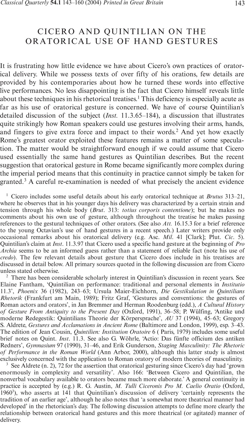 Cicero and Quintilian on the oratorical use of hand gestures | The ...
