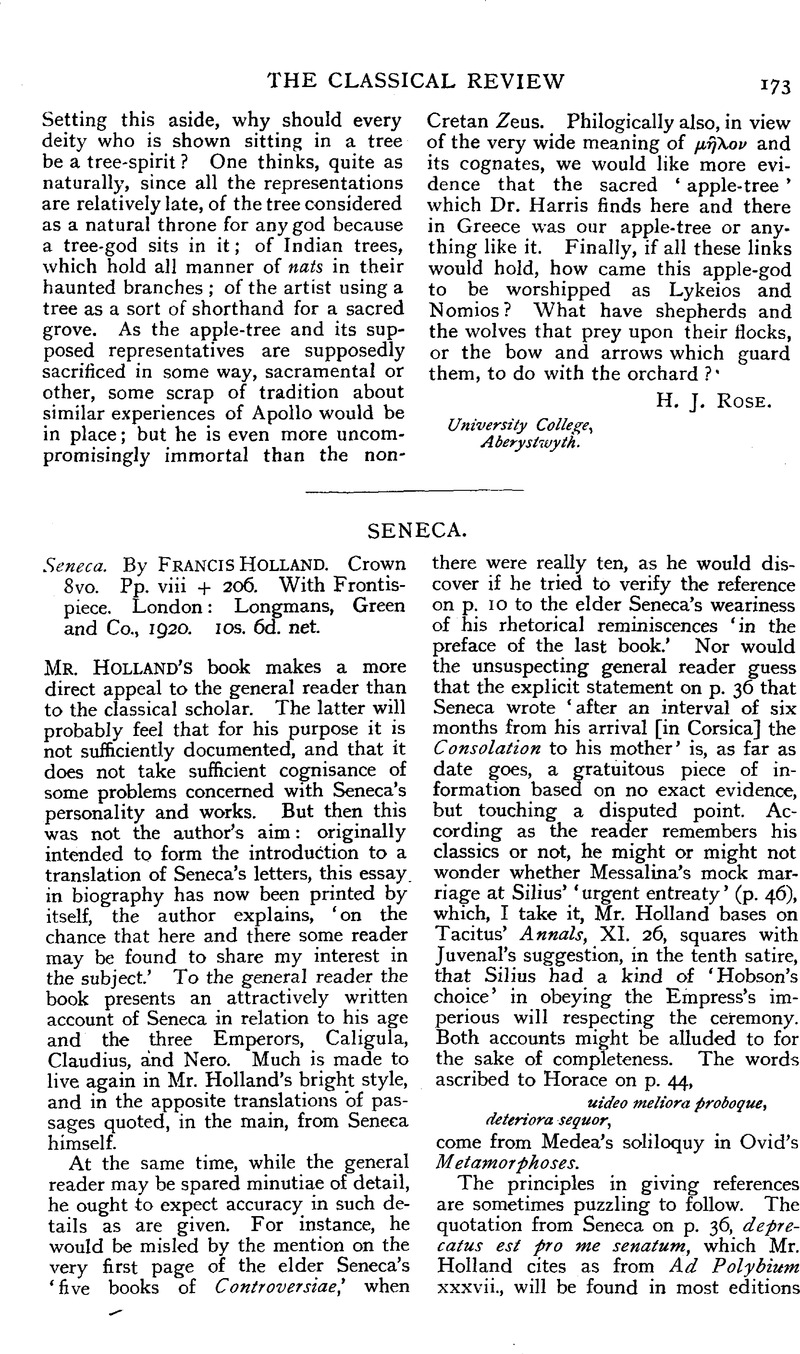 Seneca - Seneca. By Francis Holland. Crown 8vo. Pp. viii + 206. With ...