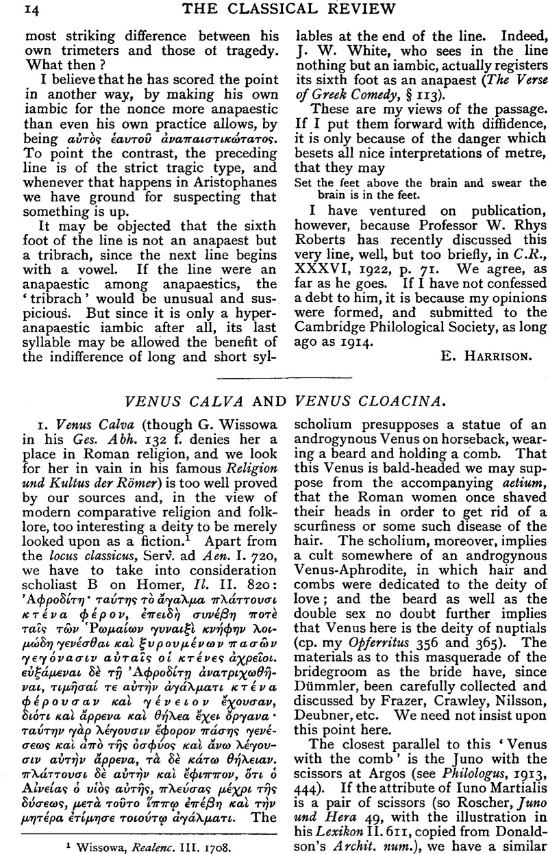 Venus Calva and Venus Cloacina | The Classical Review | Cambridge Core