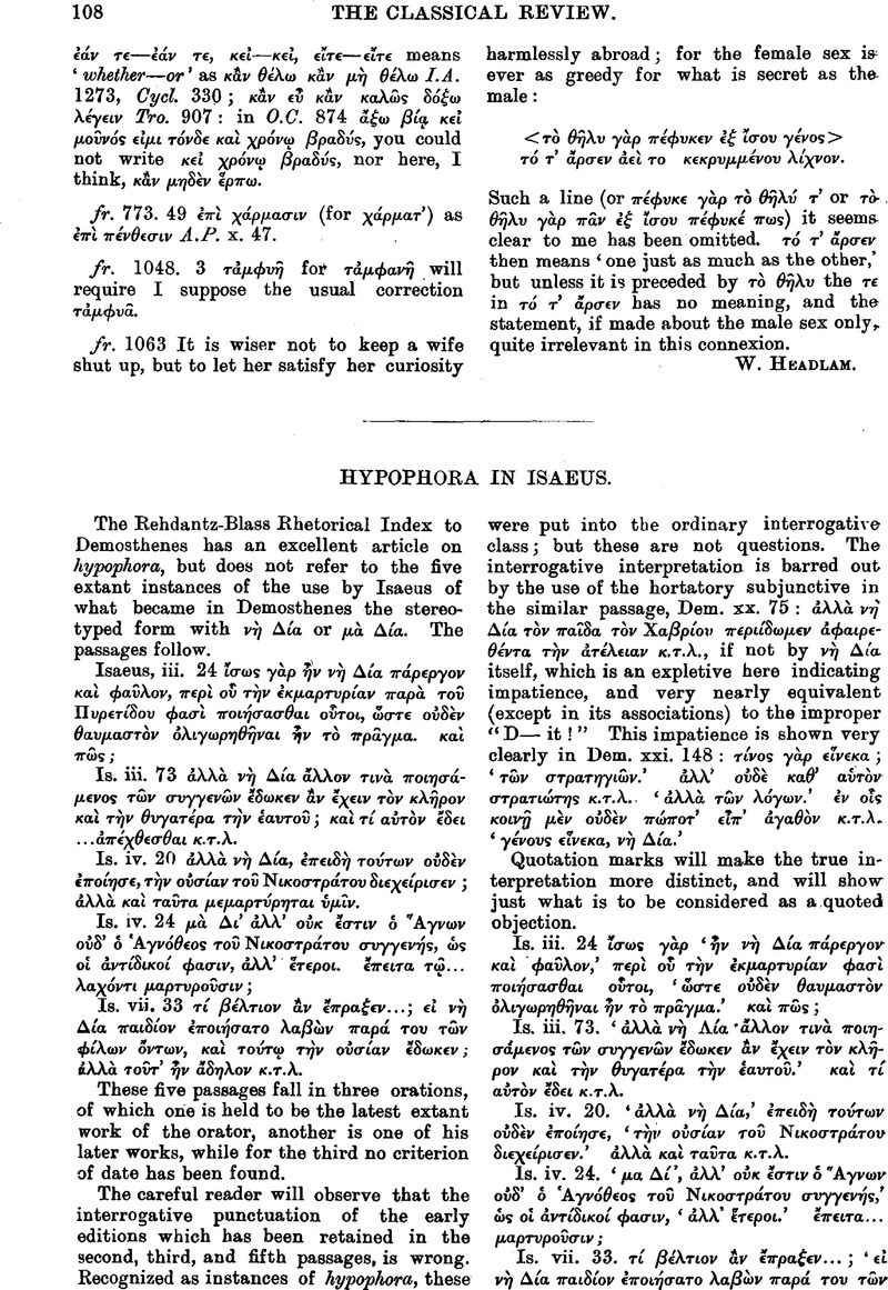 Hypophora in Isaeus | The Classical Review | Cambridge Core