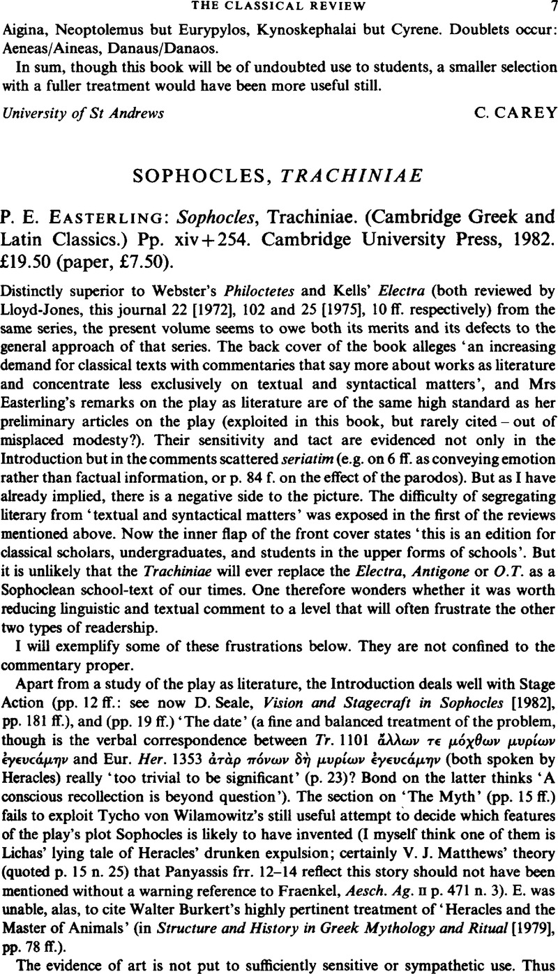 Sophocles, Trachiniae - P. E. Easterling: Sophocles, Trachiniae ...