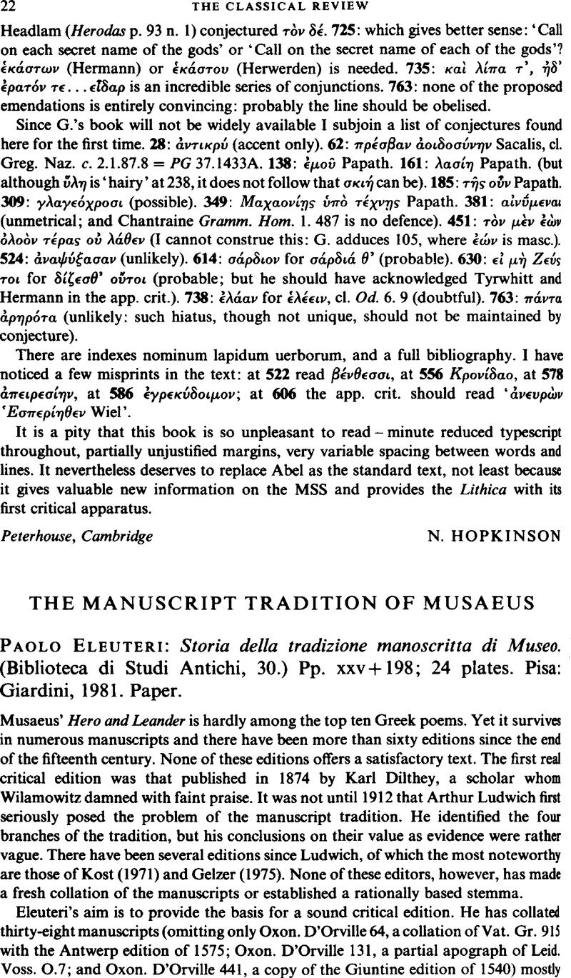 The Manuscript Tradition of Musaeus - Paolo Eleuteri: Storia della ...