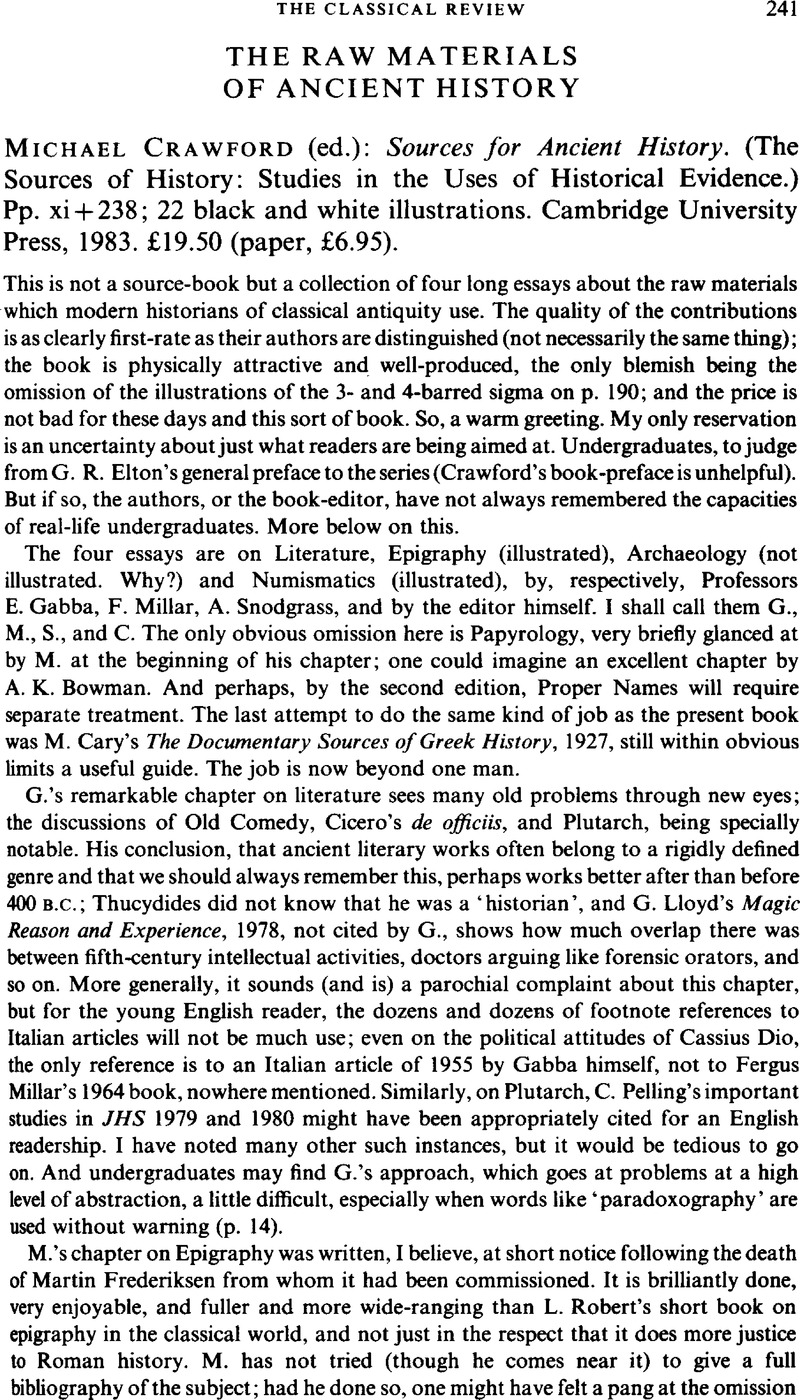 The Raw materials of Ancient History - Michael Crawford (ed.): Sources ...