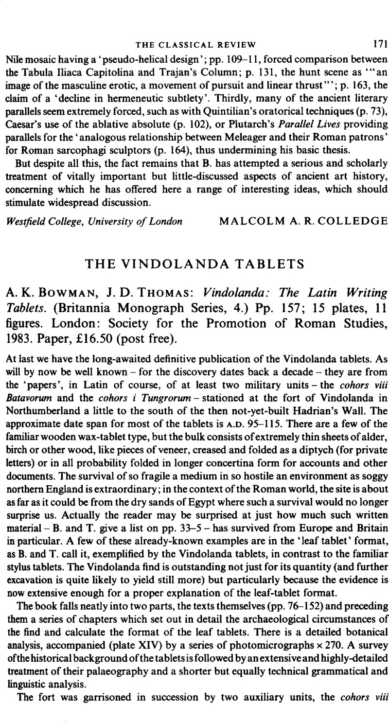 The Vindolanda Tablets - A. K. Bowman, J. D. Thomas: Vindolanda: The ...