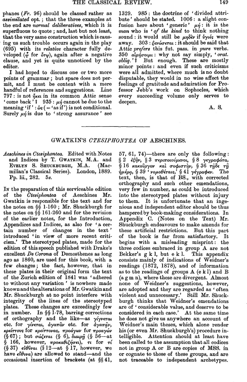 Gwatkin's Ctesiphontea of Aeschines - Aeschines in Ctesiphontea. Edited ...