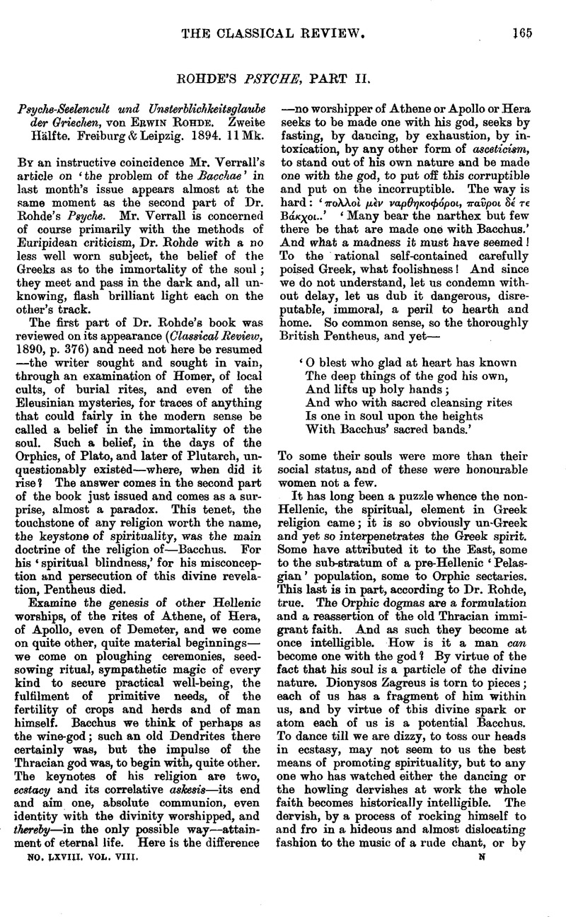 Rohde's Psyche, Part II - Psyche-Seelencult und Unsterblichkeitsglaube ...